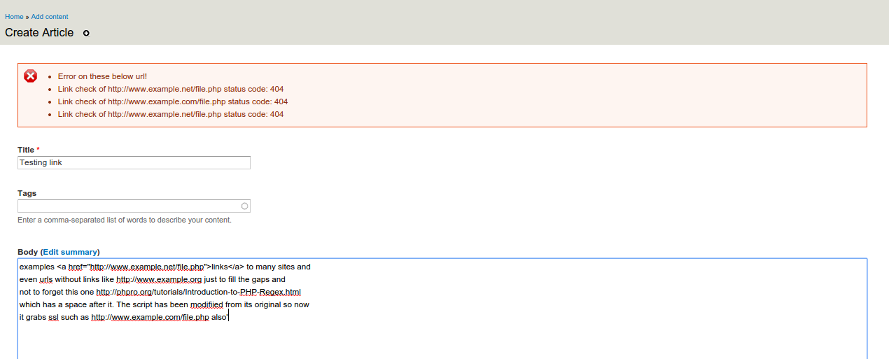 Stop Broken Link In Body | Drupal.org